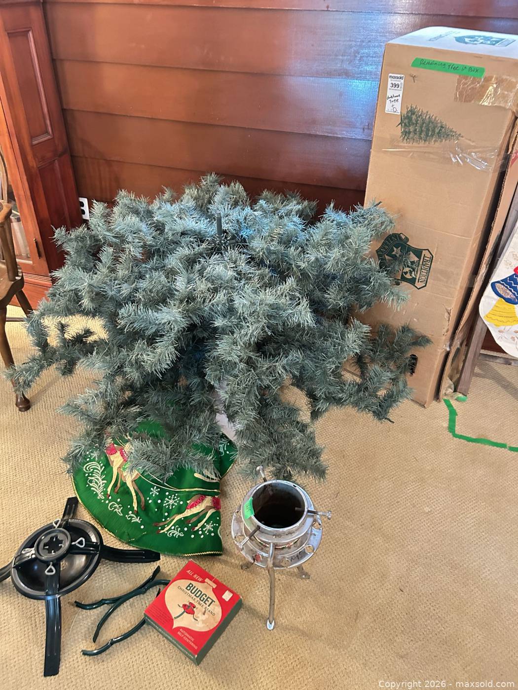 Pale blue-green 52" artificial Christmas tree with metal stand, tree ...