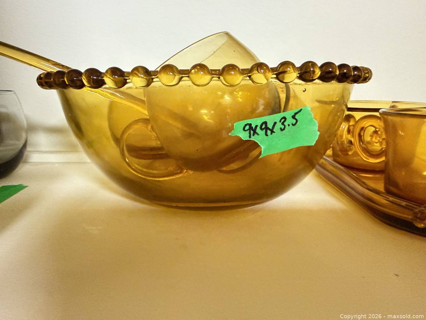 Vintage amber pressed glass punch bowl set | Maxsold