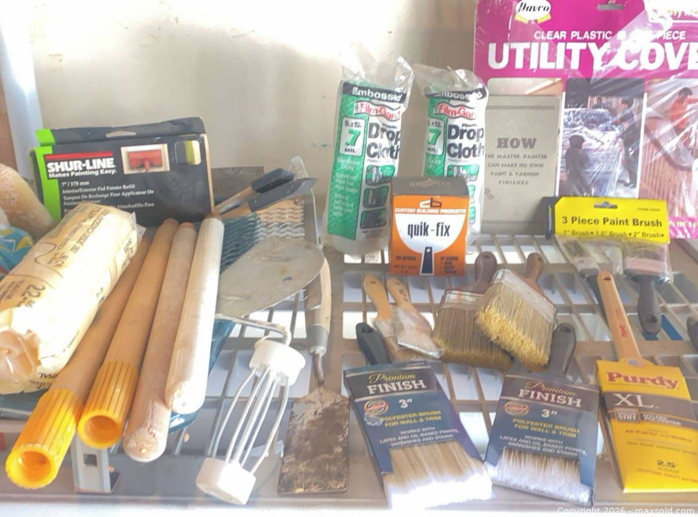 Paint brushes, rollers, drop cloths, pad refill | Maxsold