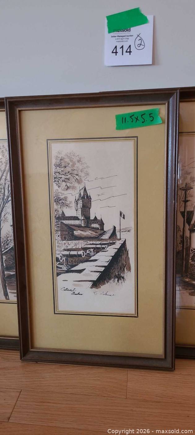 3 framed sepia European architectural prints | Maxsold