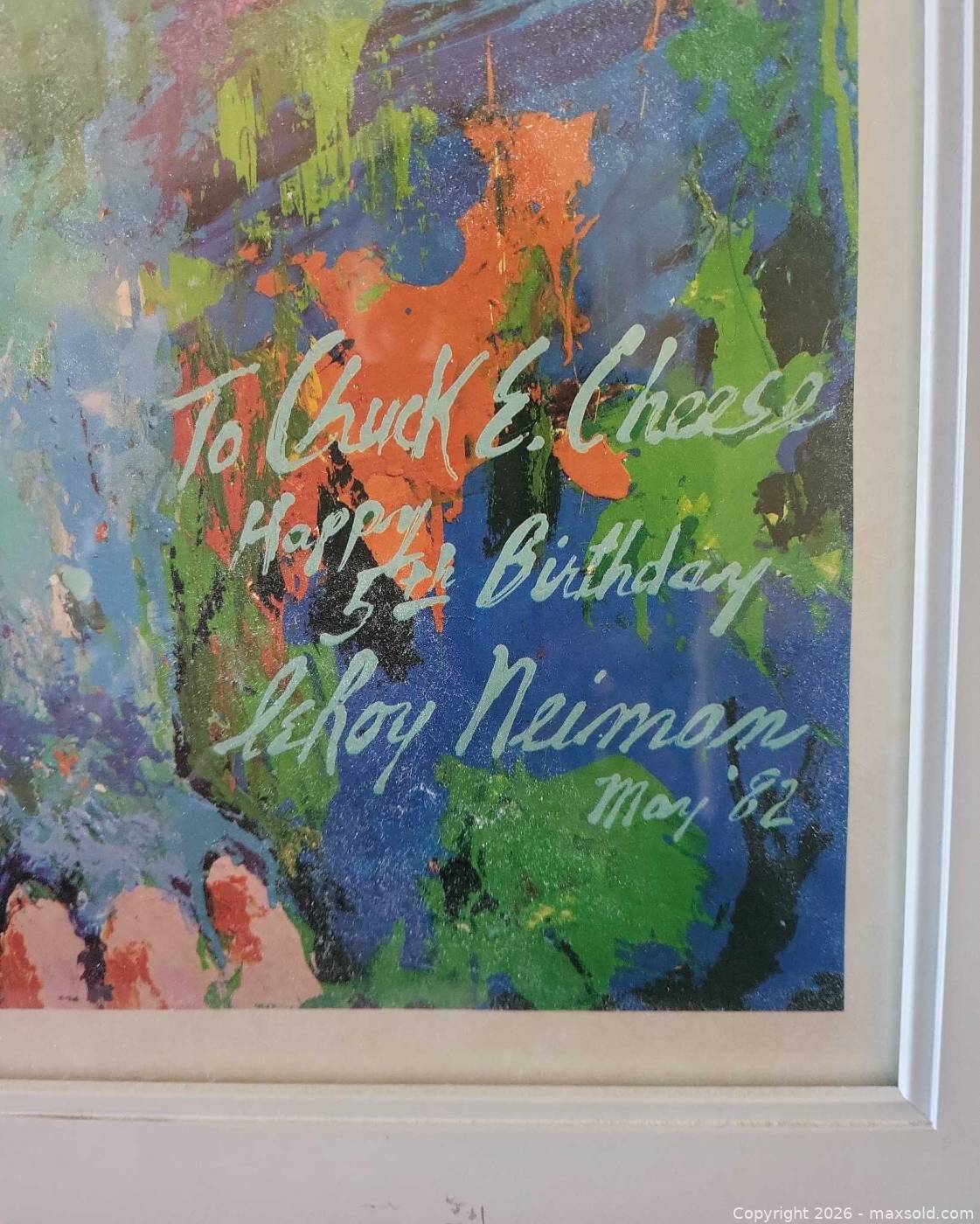 Framed LeRoy Neiman signed Chuck E. Cheese lithograph 1982 | Maxsold