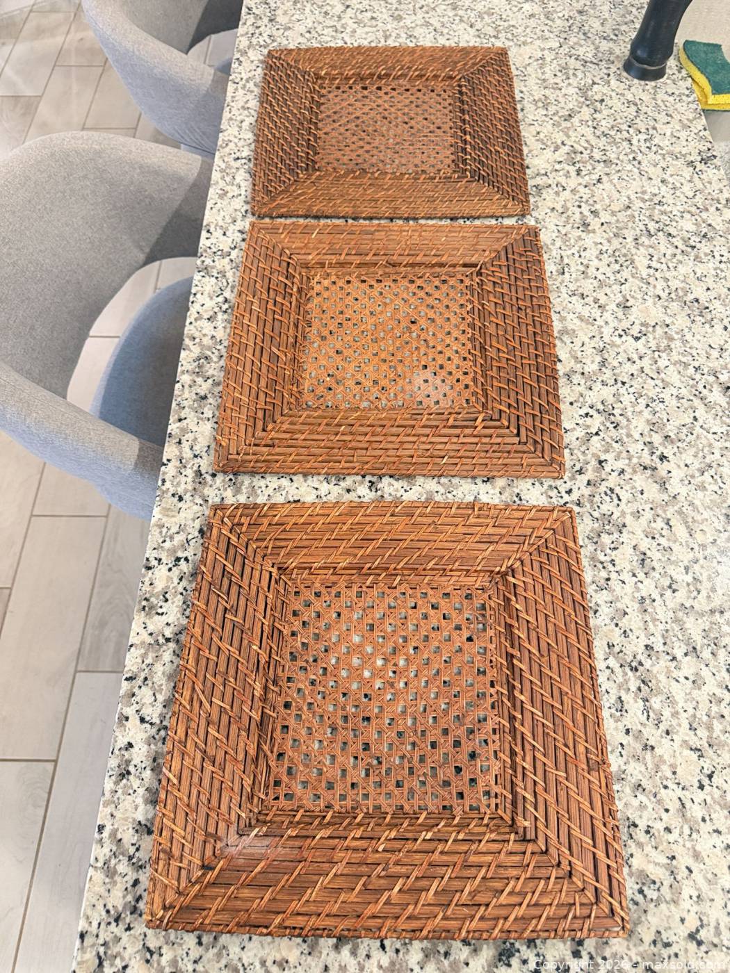 Woven rattan square trays set of 3 | Maxsold