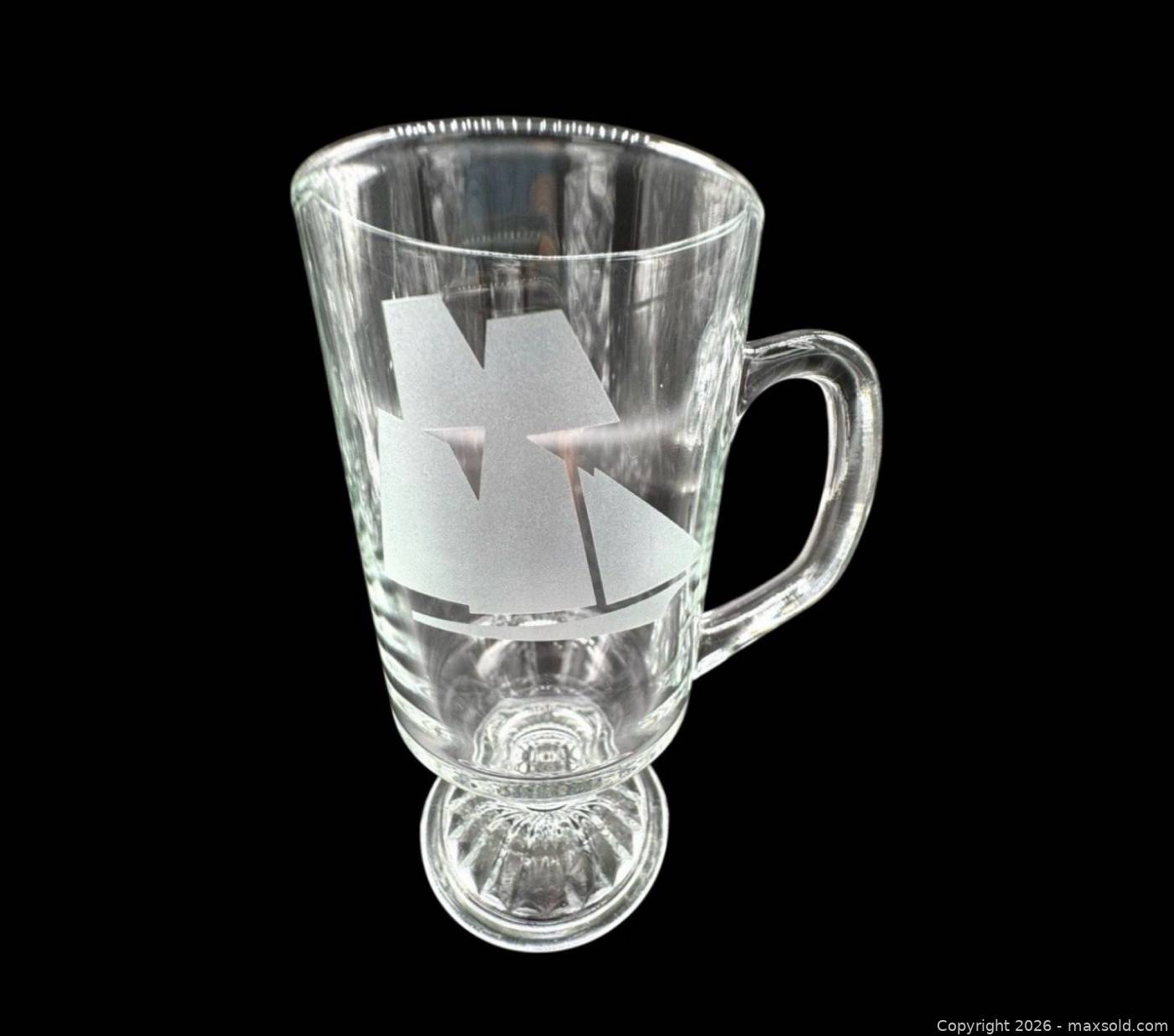 Set of 8 clipper ship etched footed glass mugs | Maxsold