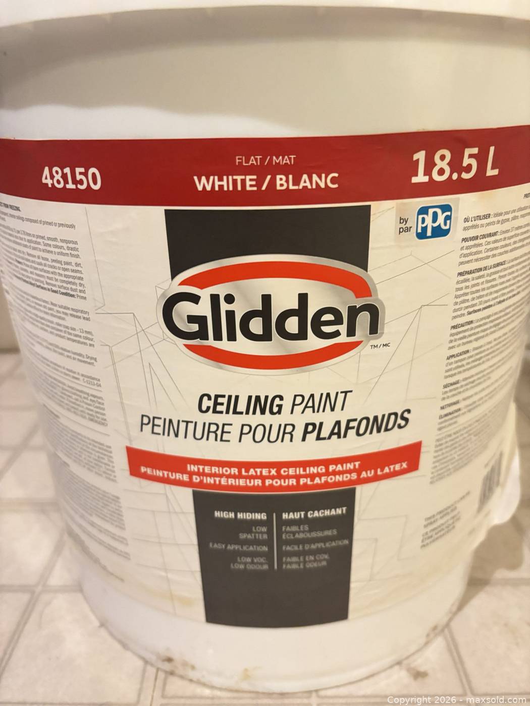 Glidden interior ceiling paint white flat 18.5 L | Maxsold