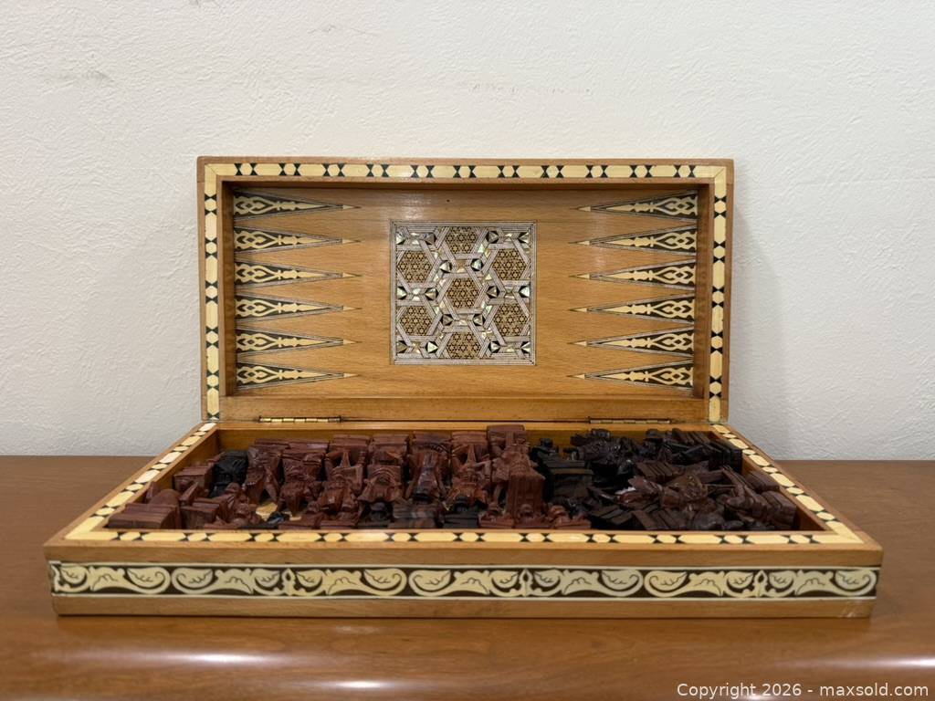 Vintage Bali Abalone Shell Inlaid Folding Chess Set | Maxsold