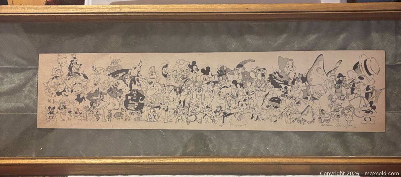 Framed panoramic Disney character line art print | Maxsold