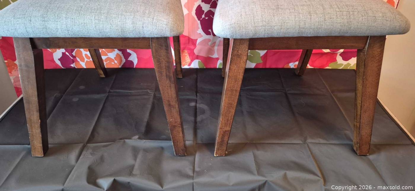 Pair gray-blue upholstered dining chairs | Maxsold