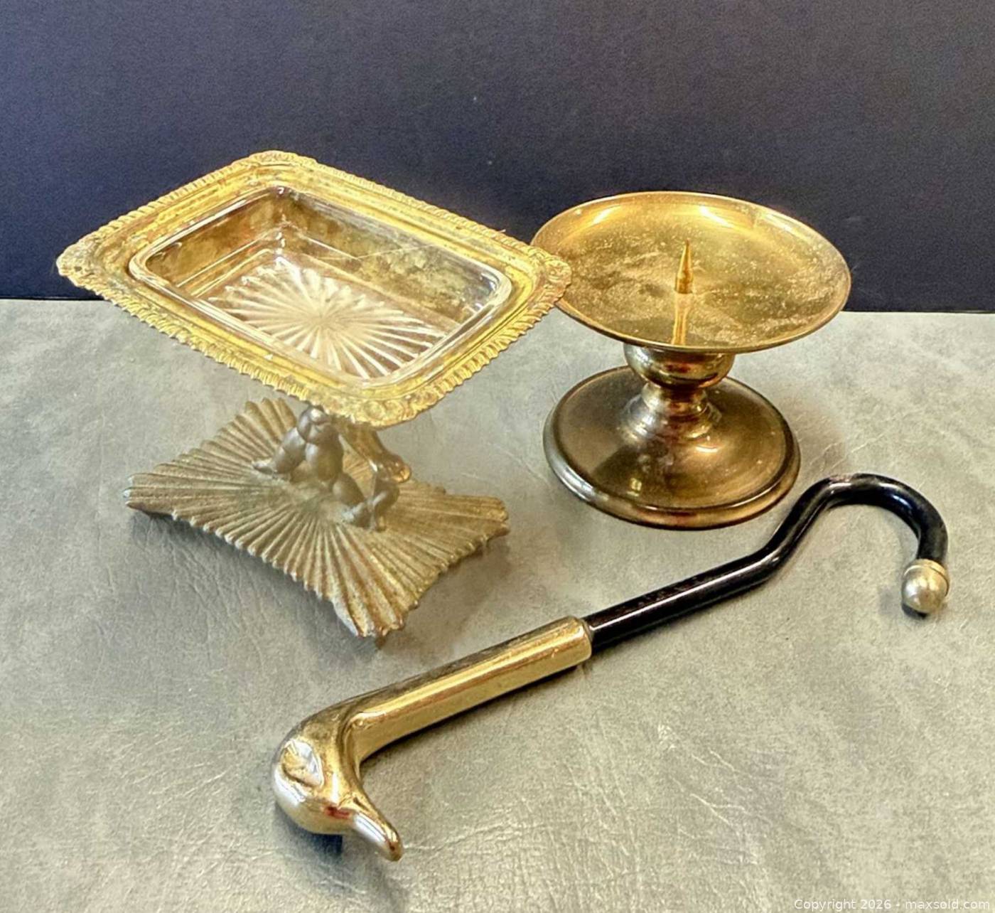 Vintage Brass Damper Pull, Soap Dish, Candle Holder | Maxsold