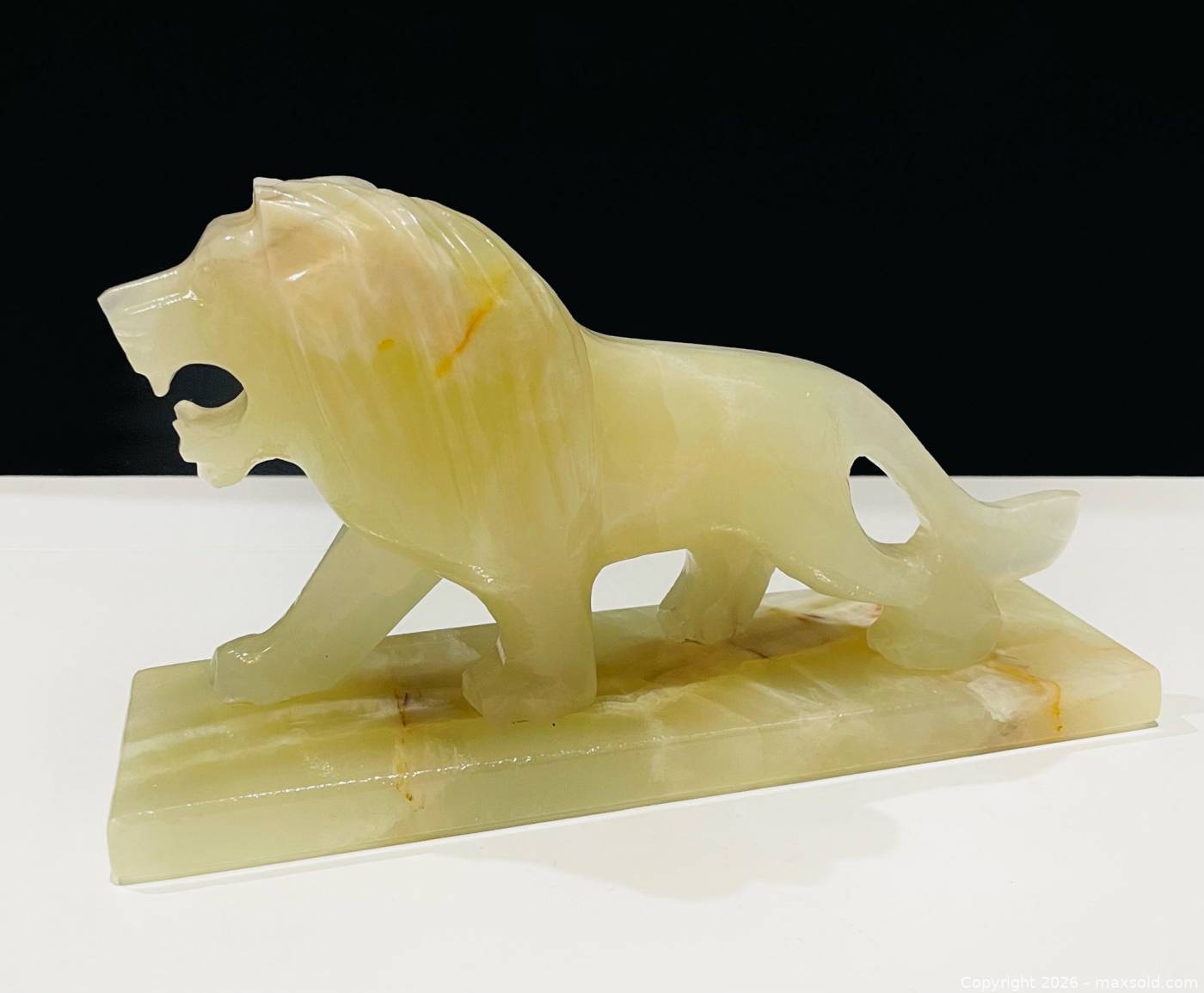 Vintage Hand Carved Alabaster Onyx Lion Statue | Maxsold
