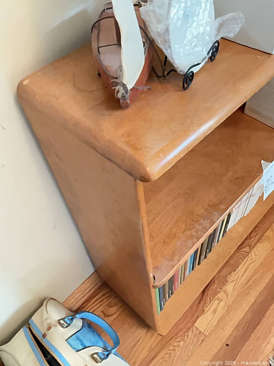 Small light oak 2-shelf bookcase with vintage paperbacks | Maxsold