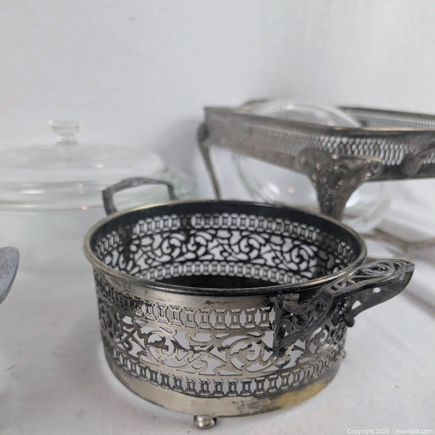 Vintage Pyrex Lids & Silver-Plate Casserole Holders | Maxsold