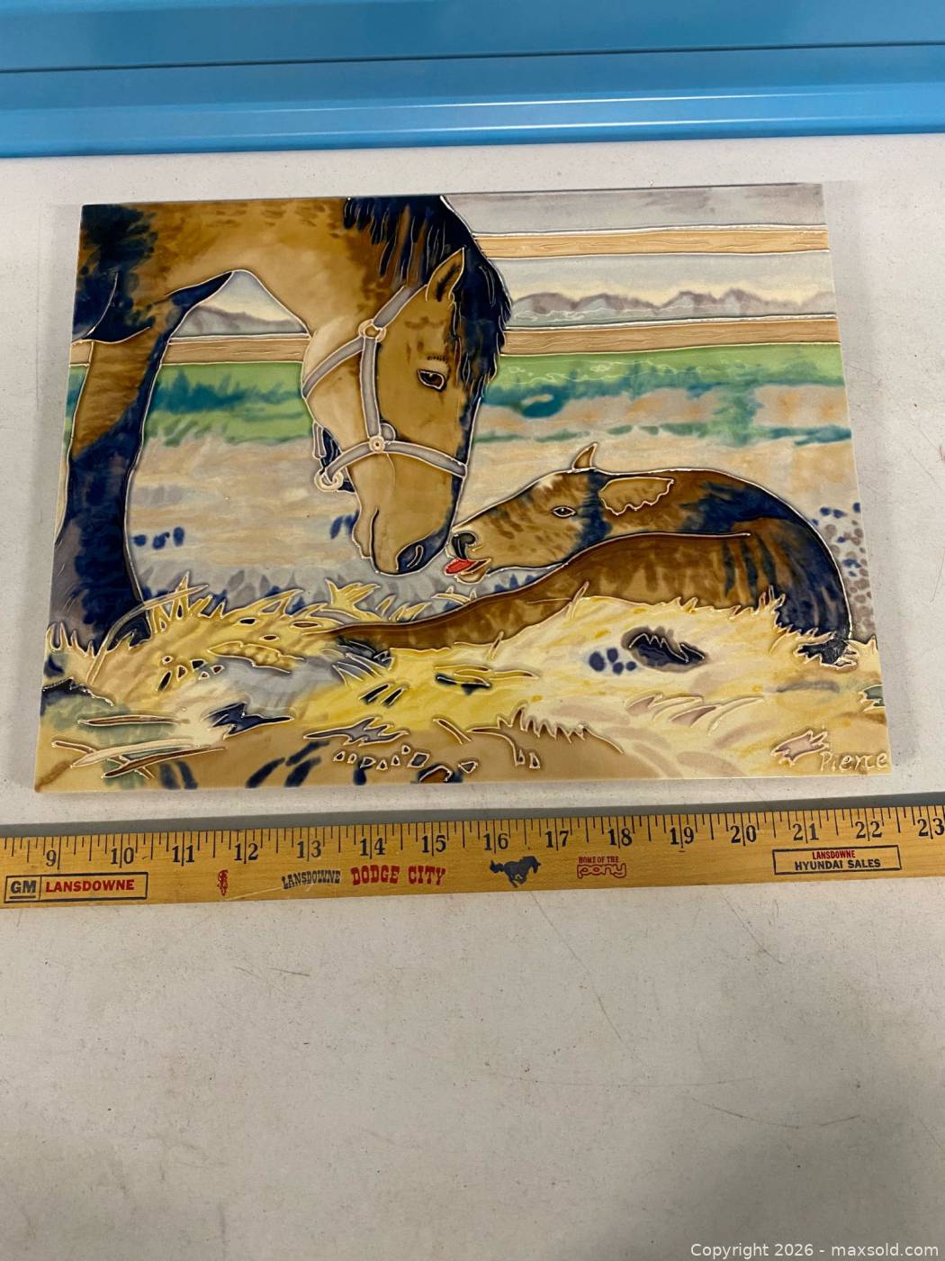 Handcrafted Ceramic Horse & Foal Wall Plaque Signed Pierce | Maxsold