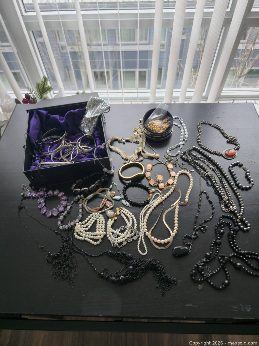 Mixed vintage & modern costume jewelry lot with amber & sterling ...