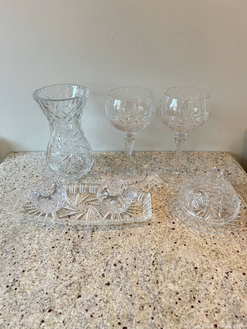 Cut lead crystal pinwheel serving and drink set | Maxsold