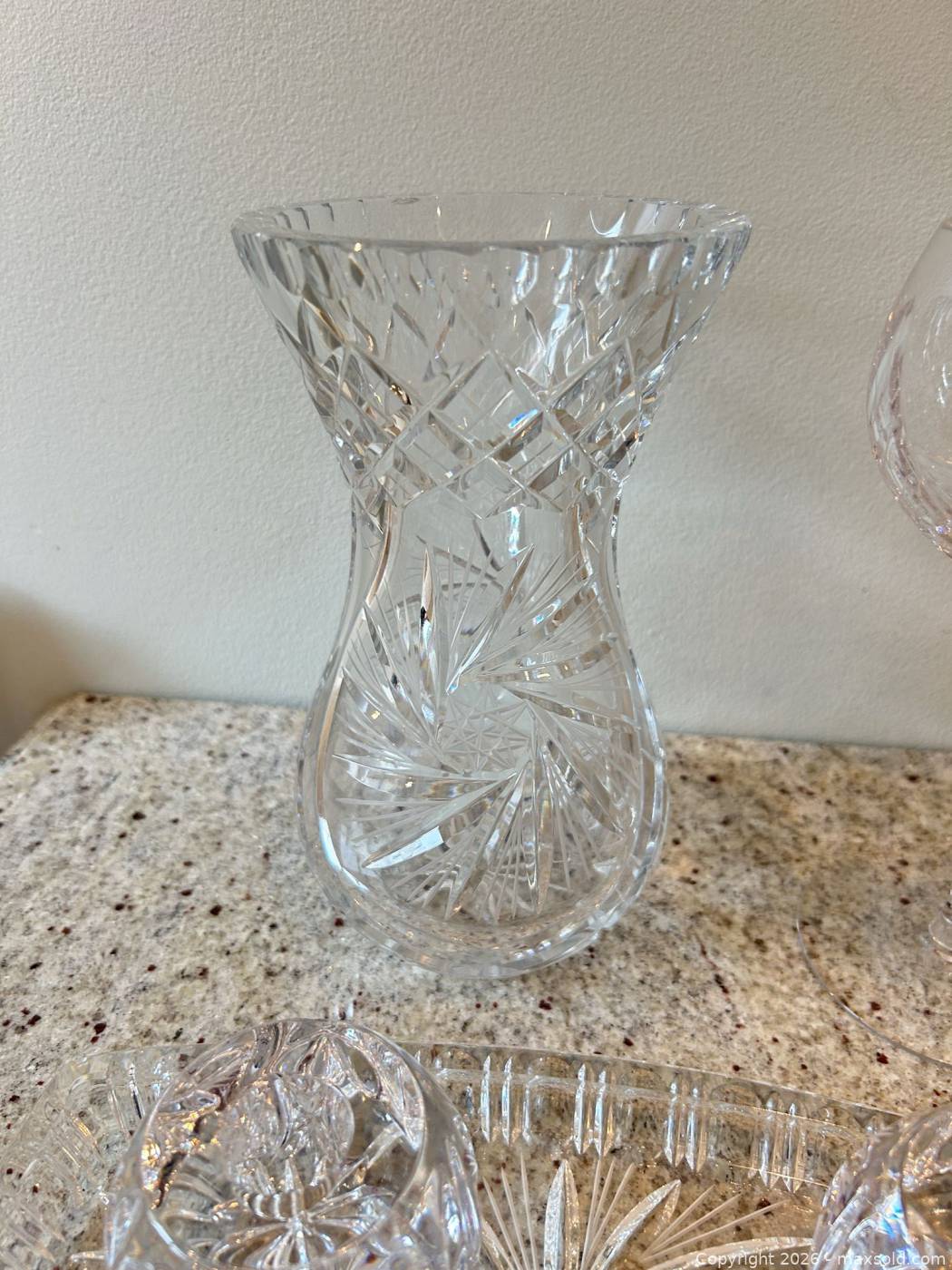 Cut lead crystal pinwheel serving and drink set | Maxsold