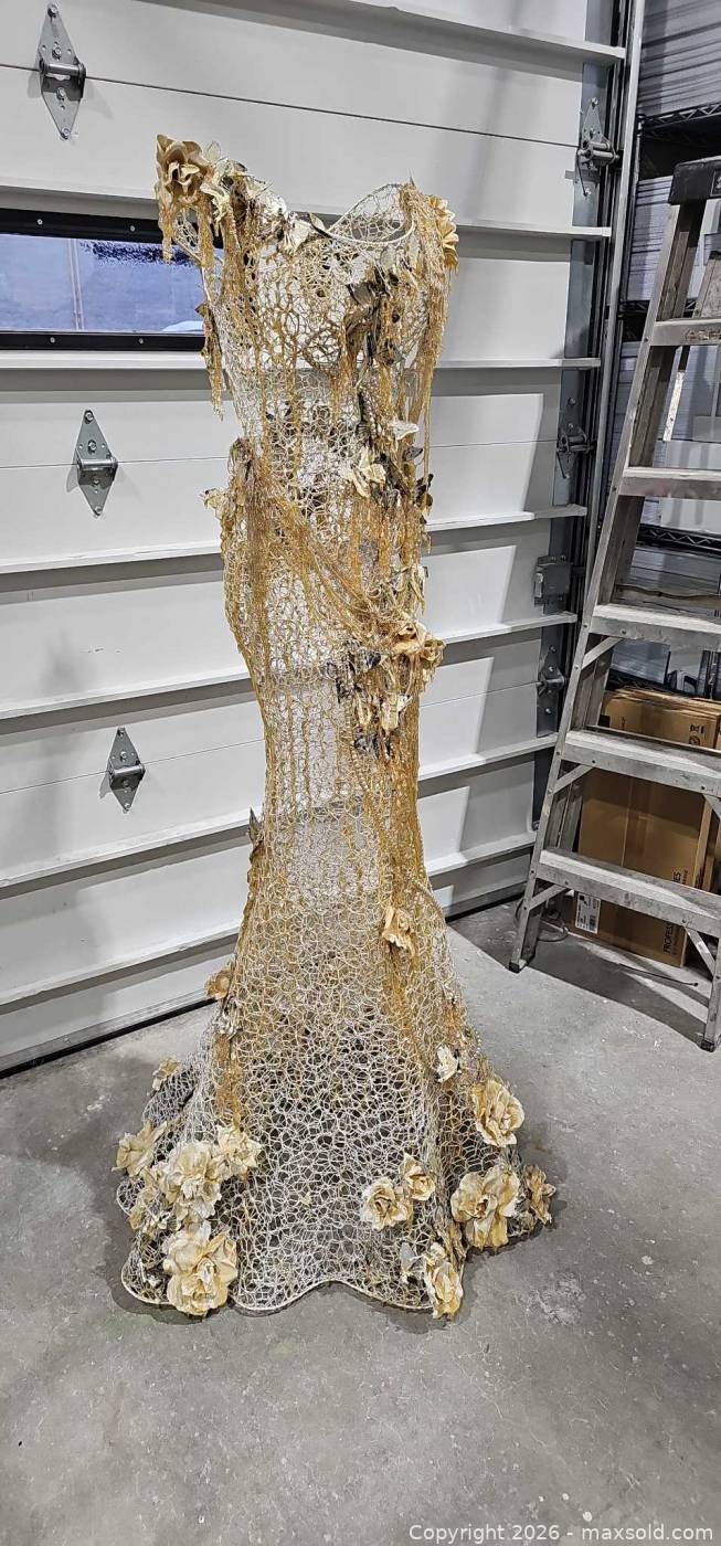 Gold and Ivory Wire Mesh Dress Sculpture | Maxsold