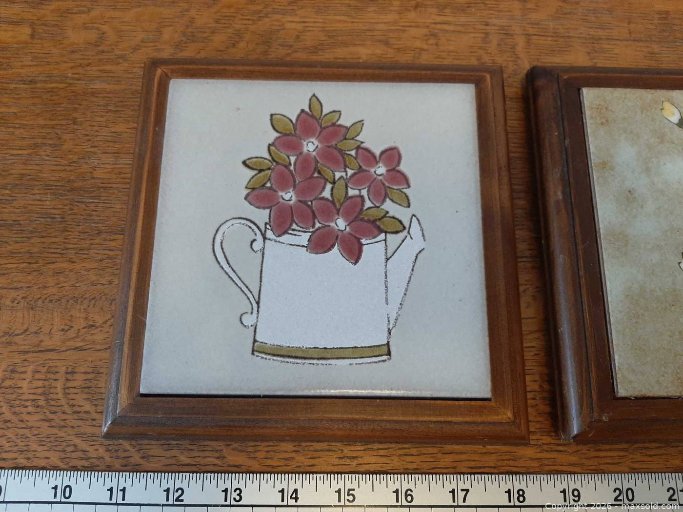 Pair vintage framed ceramic tile trivets | Maxsold