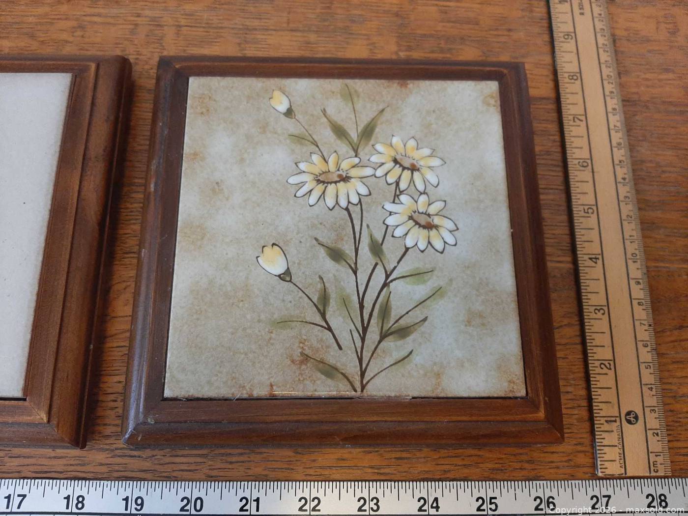 Pair vintage framed ceramic tile trivets | Maxsold