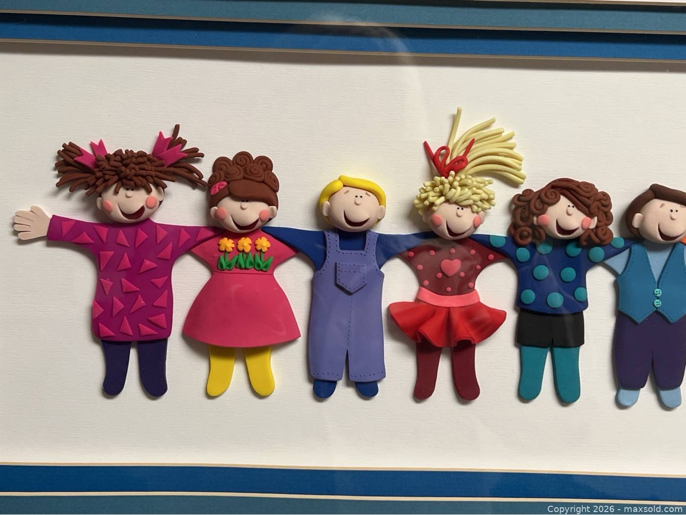 1998 Anne Klocko framed children folk art | Maxsold