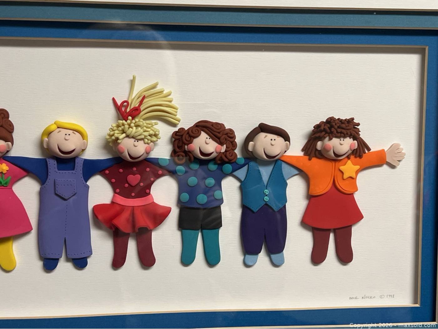 1998 Anne Klocko framed children folk art | Maxsold