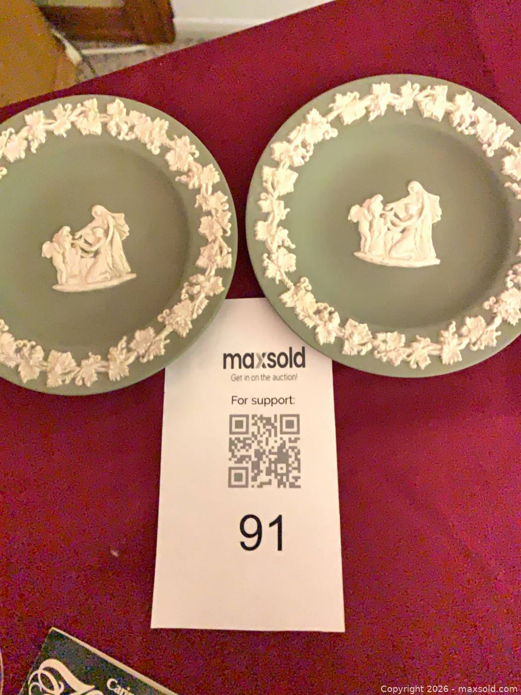 Wedgwood sage green jasperware plates pair | Maxsold