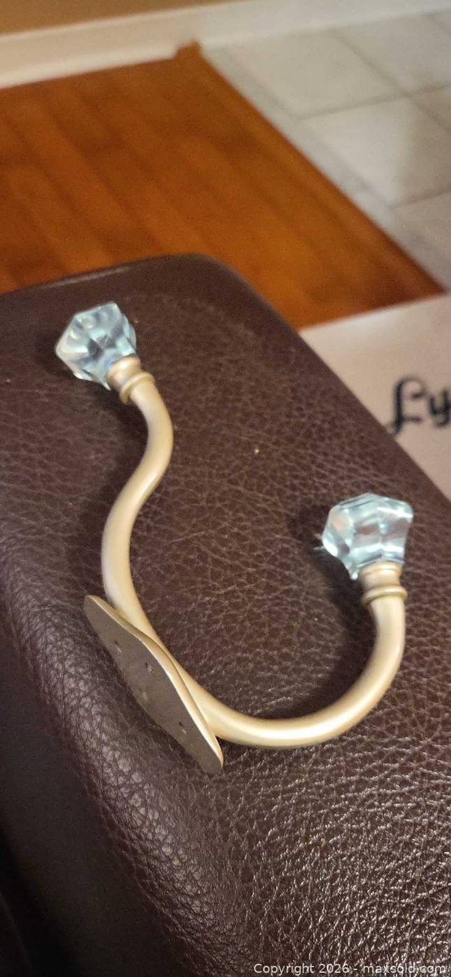 Set of 3 satin silver wall hooks with ice blue acrylic finials | Maxsold