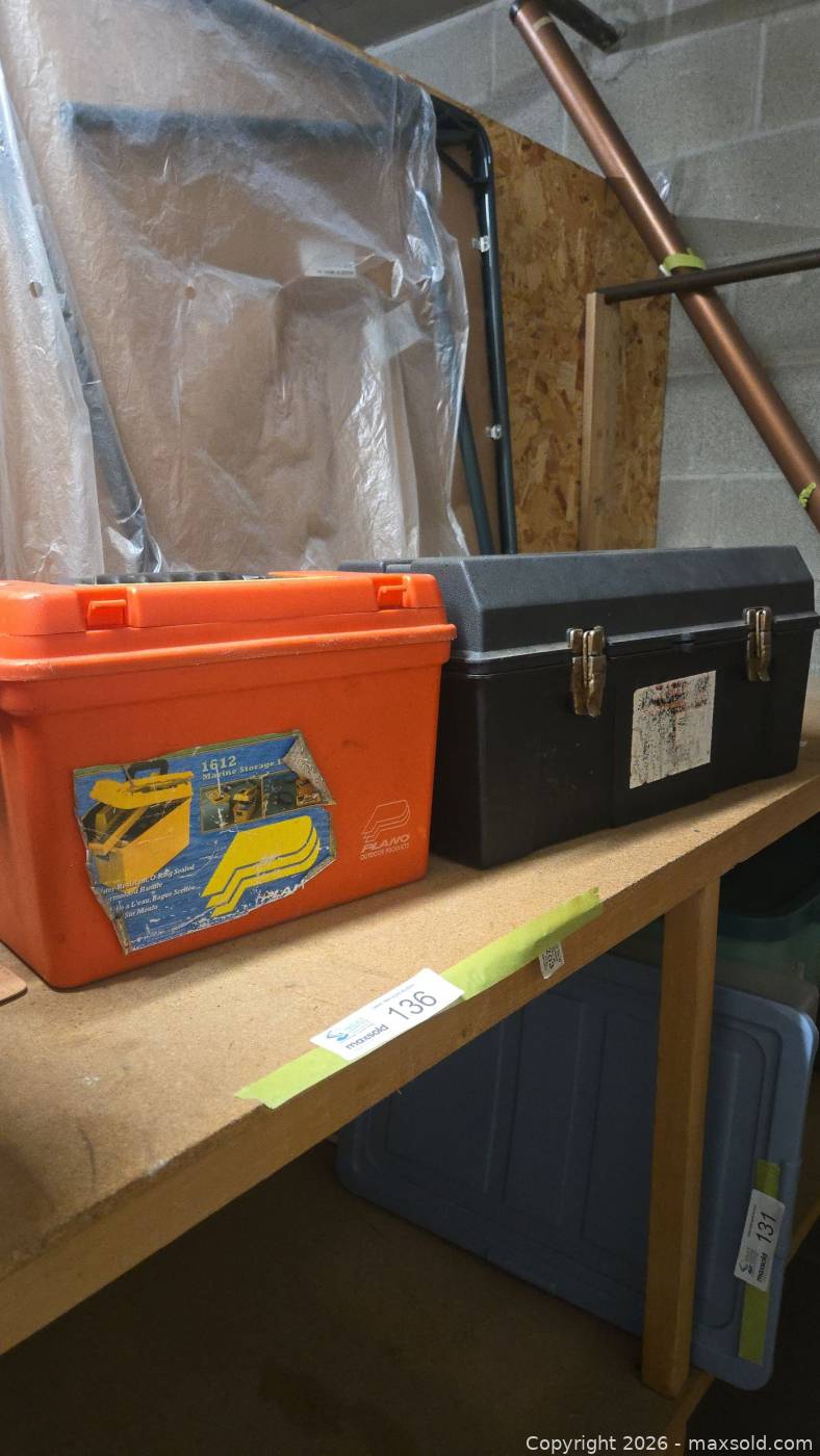 Two plastic tool chests with hand tools | Maxsold