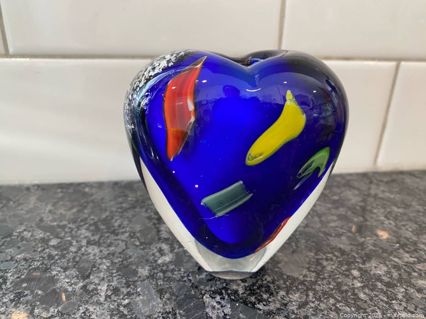 Vintage Cobalt Blue Heart Art Glass Paperweight | Maxsold