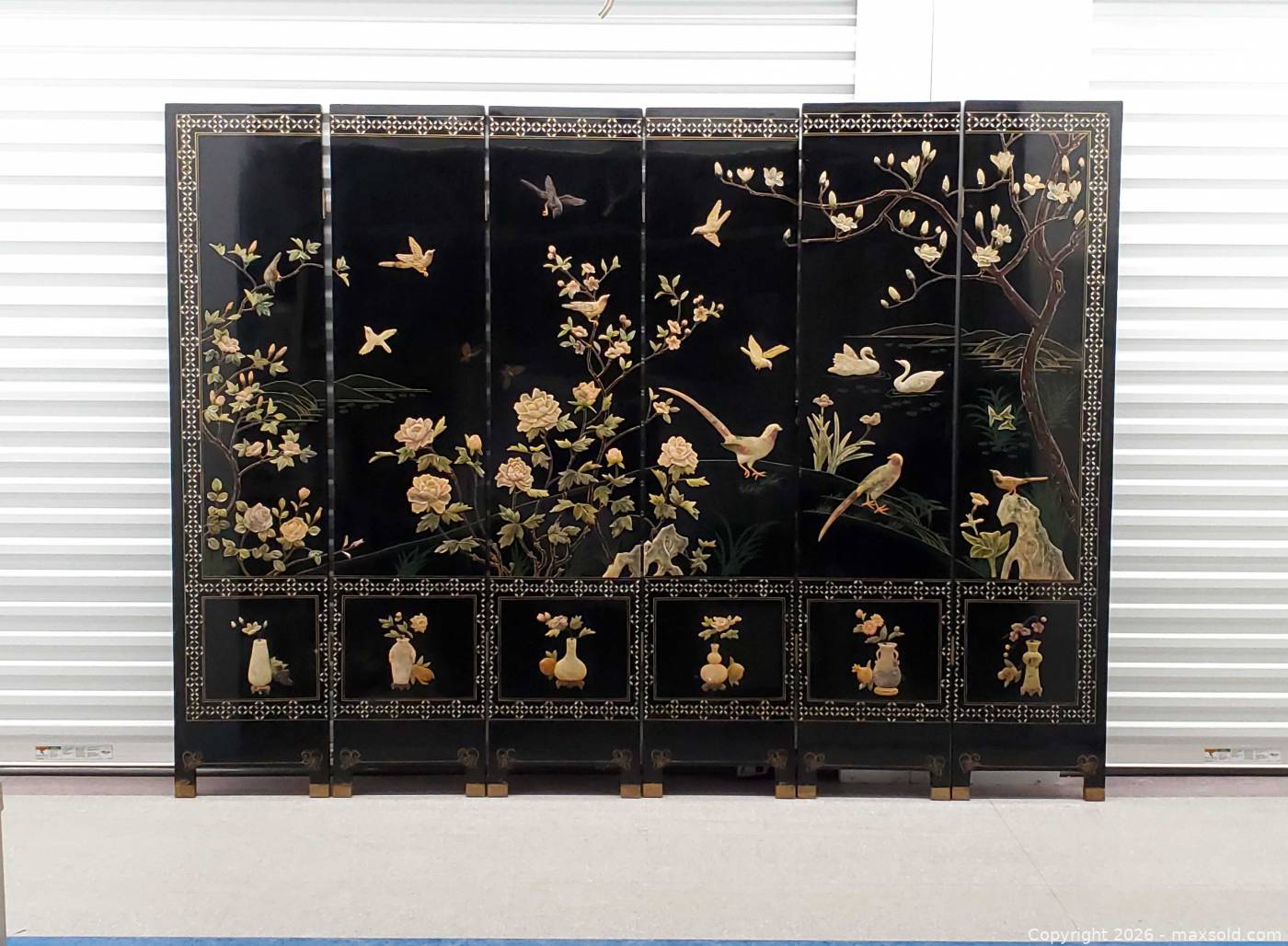 Chinese Six-Panel Black Lacquer Folding Screen | Maxsold