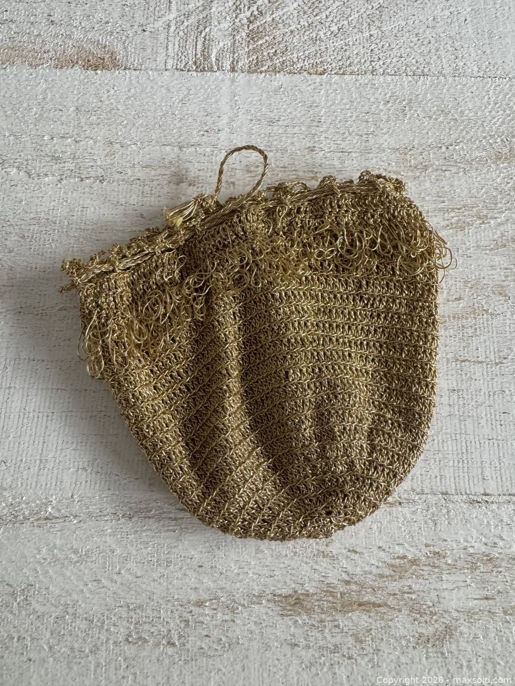 Vintage metallic gold crochet drawstring bag | Maxsold