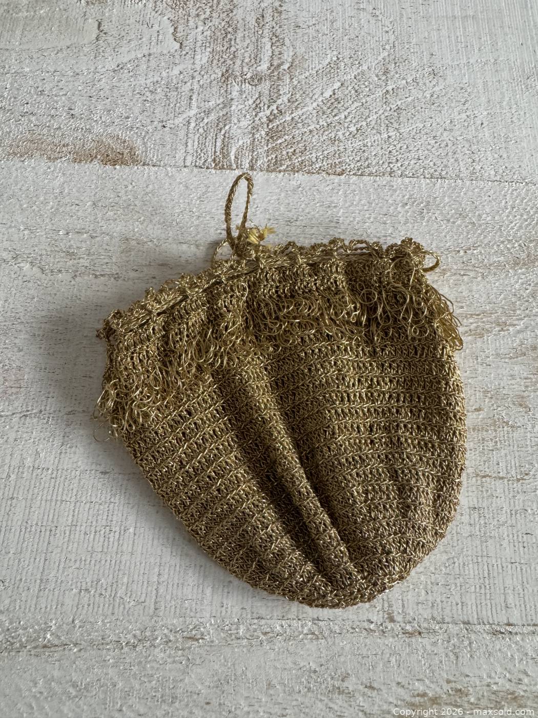 Vintage metallic gold crochet drawstring bag | Maxsold