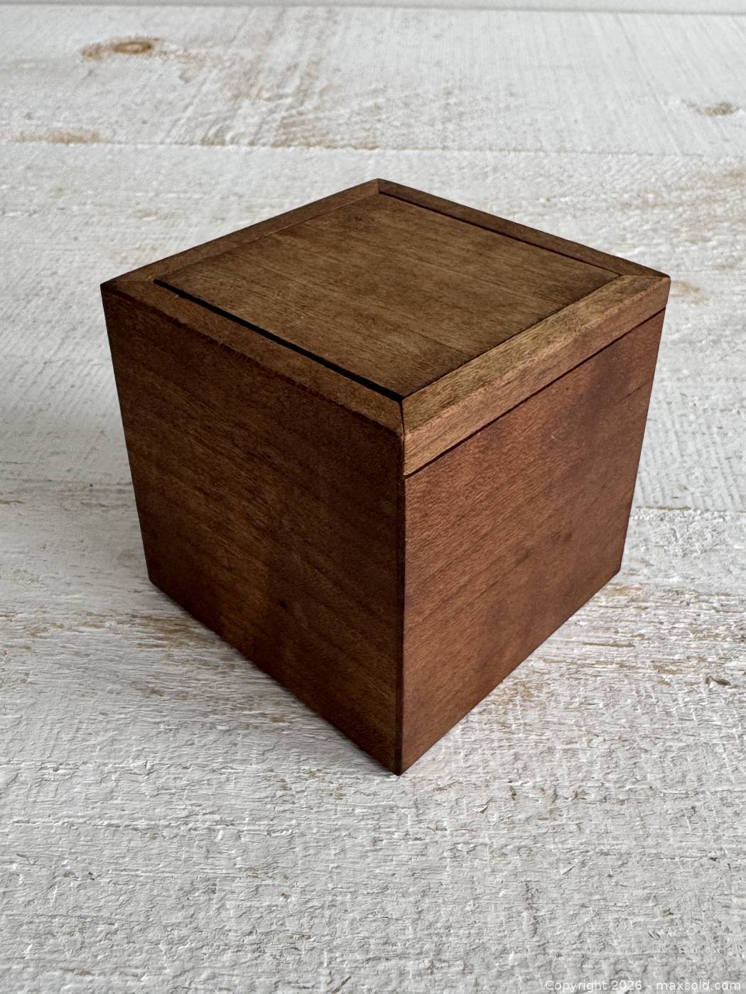 Wooden slide-top box with handcrafted spinning top by L. Velleman, Nova ...