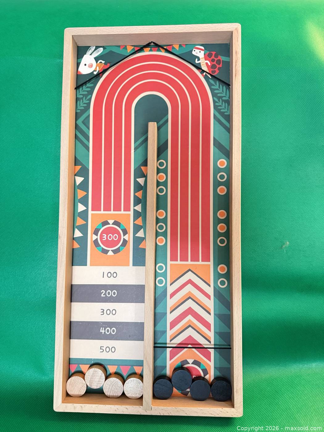 Wooden tabletop disc race game | Maxsold