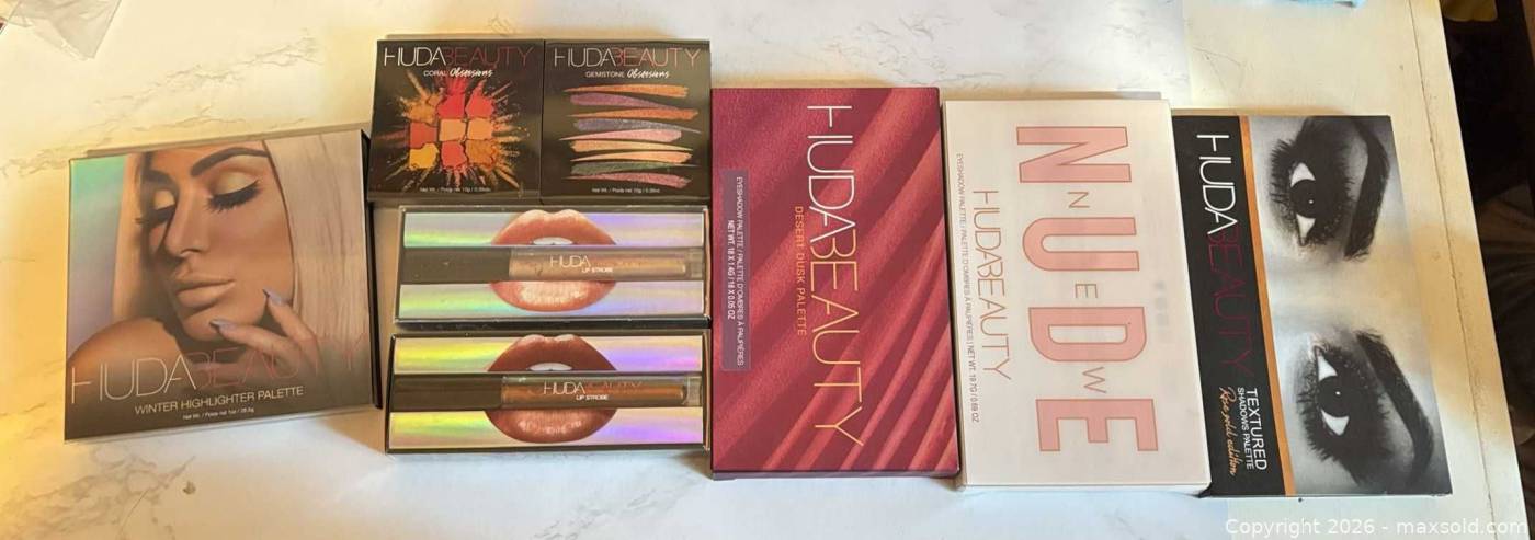 Huda Beauty makeup palettes, lip, lash 8pc | Maxsold