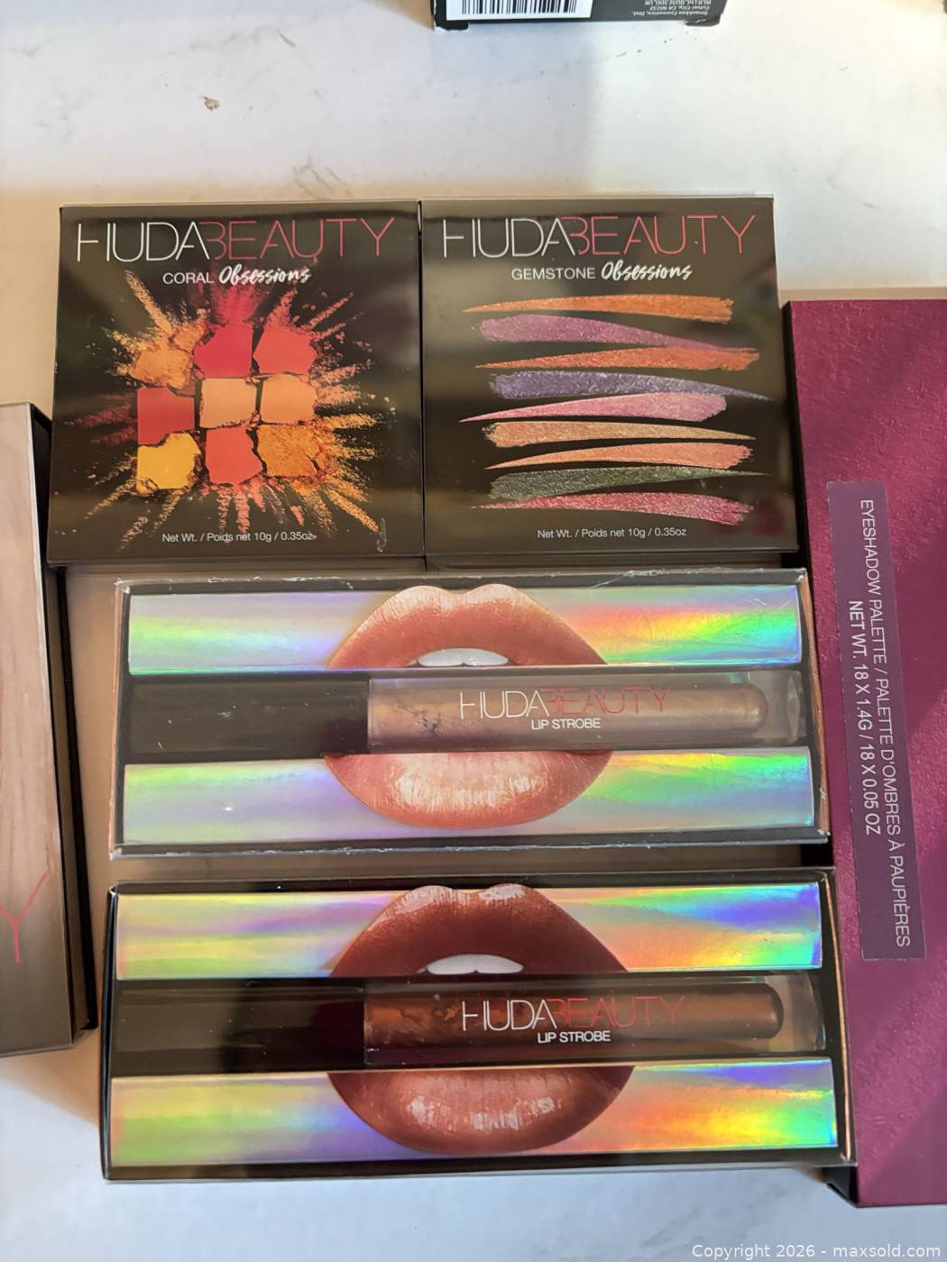 Huda Beauty makeup palettes, lip, lash 8pc | Maxsold