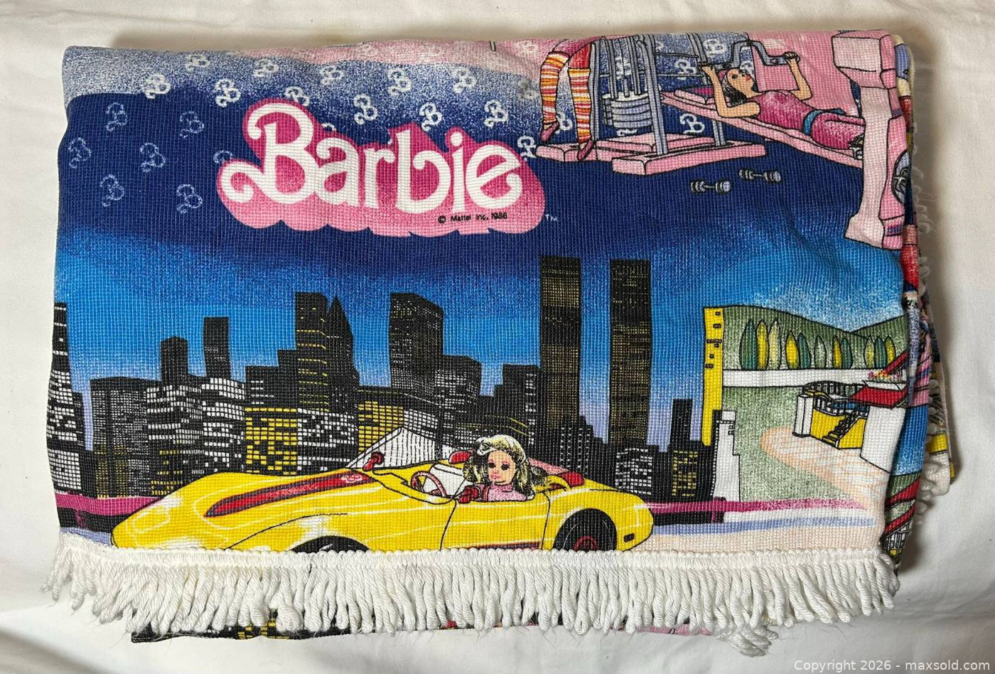 Barbie fringe-edge woven blanket | Maxsold