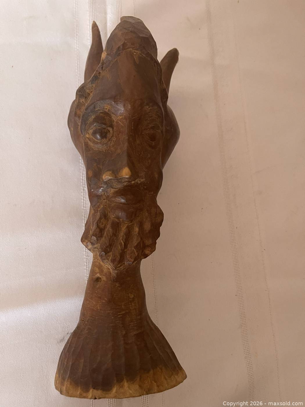 Antique two-sided hand-carved wooden bust | Maxsold