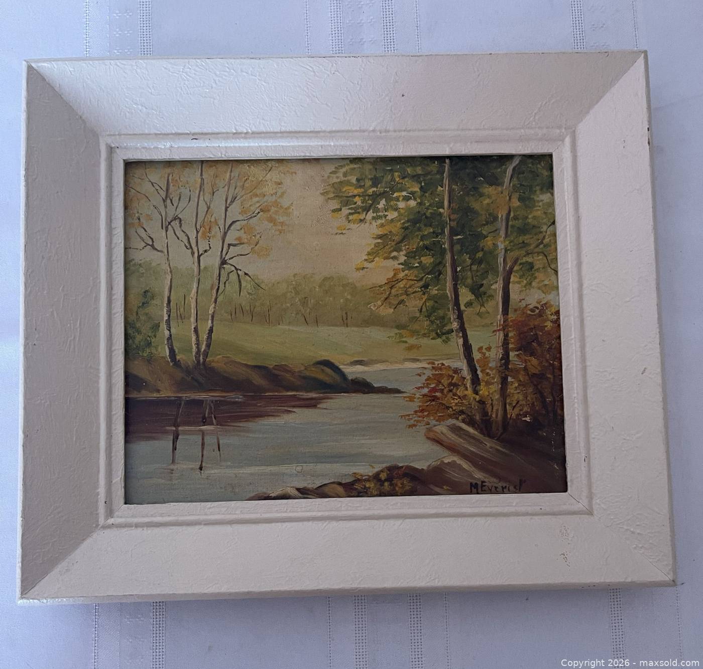 Framed oil landscape painting signed M. Everist | Maxsold