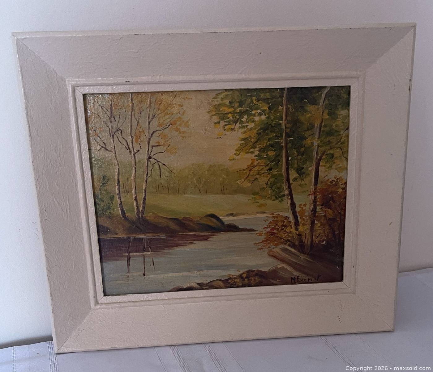 Framed oil landscape painting signed M. Everist | Maxsold