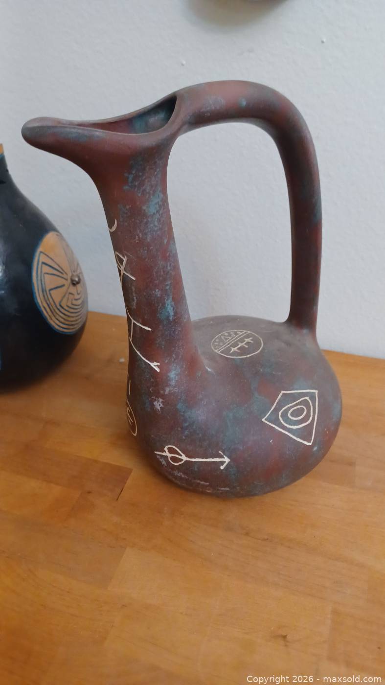 Painted gourd vessel and terracotta ewer | Maxsold