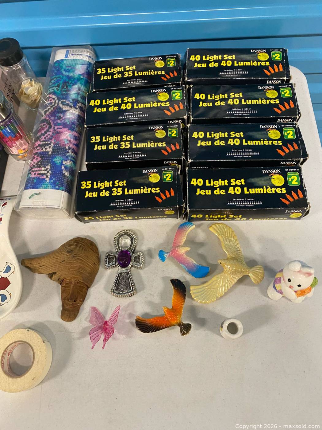 Craft supplies, décor figures, mini light sets, organizers | Maxsold