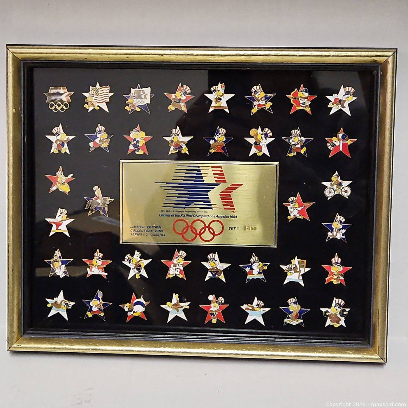 1984 Los Angeles Olympic framed star pin set | Maxsold