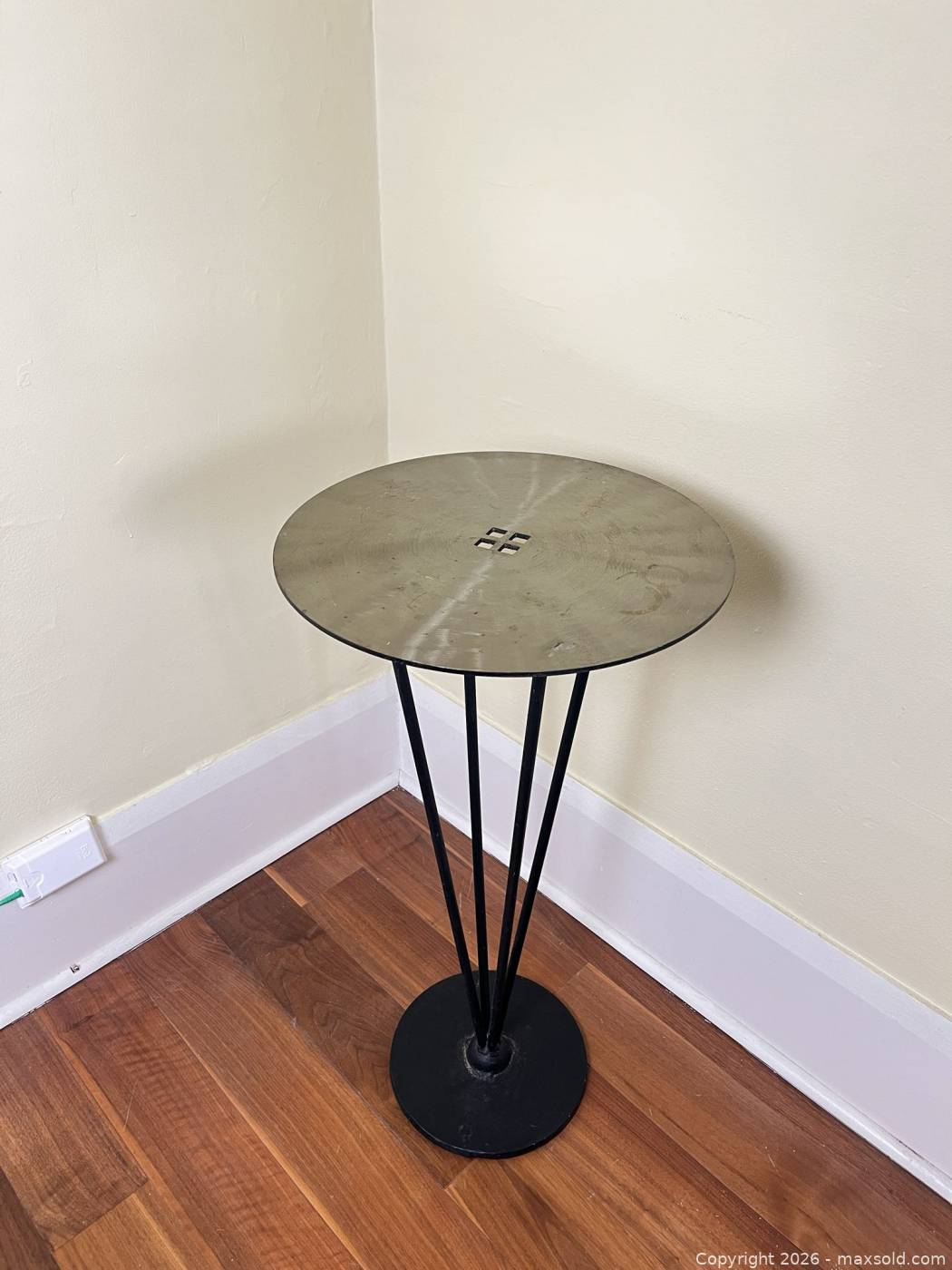 Industrial metal and glass side table pair | Maxsold