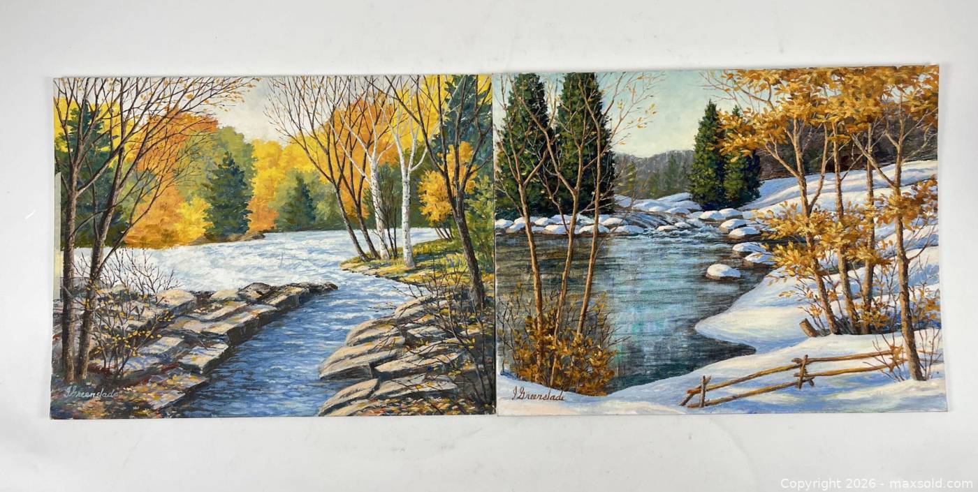 Jean Greenslade acrylic landscape paintings x2 | Maxsold