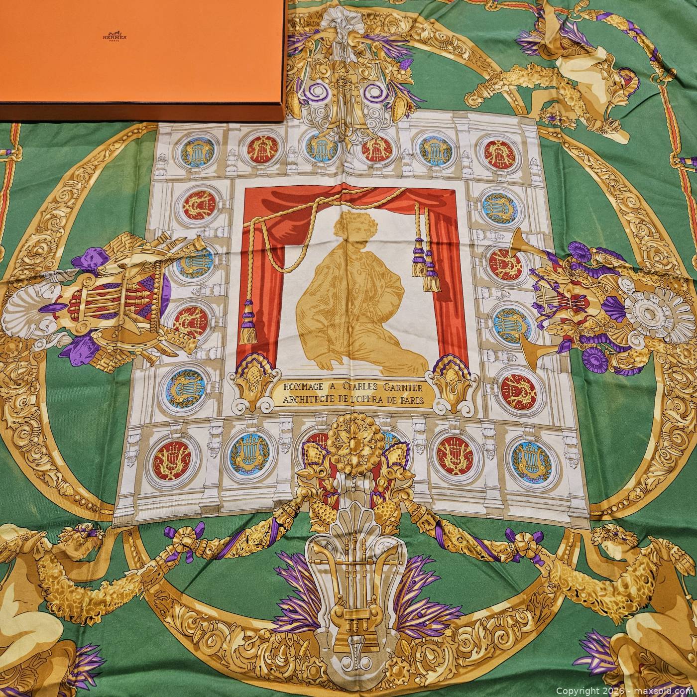 Hermès Hommage à Charles Garnier silk scarf with box | Maxsold