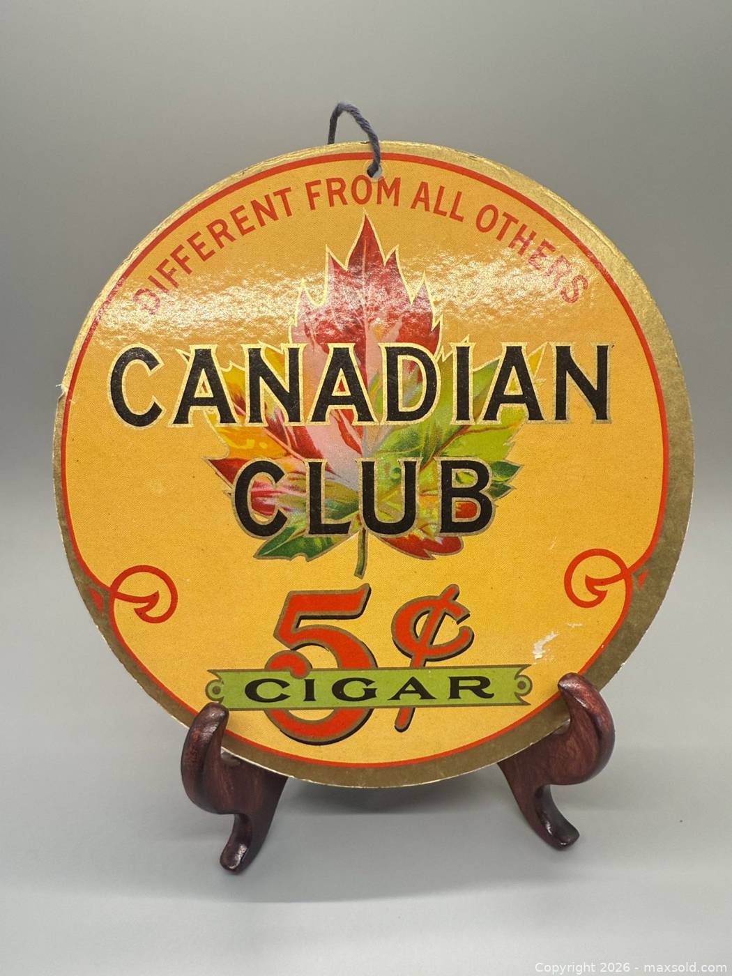 1930s Canadian Club 5¢ cigar circular advertising sign | Maxsold