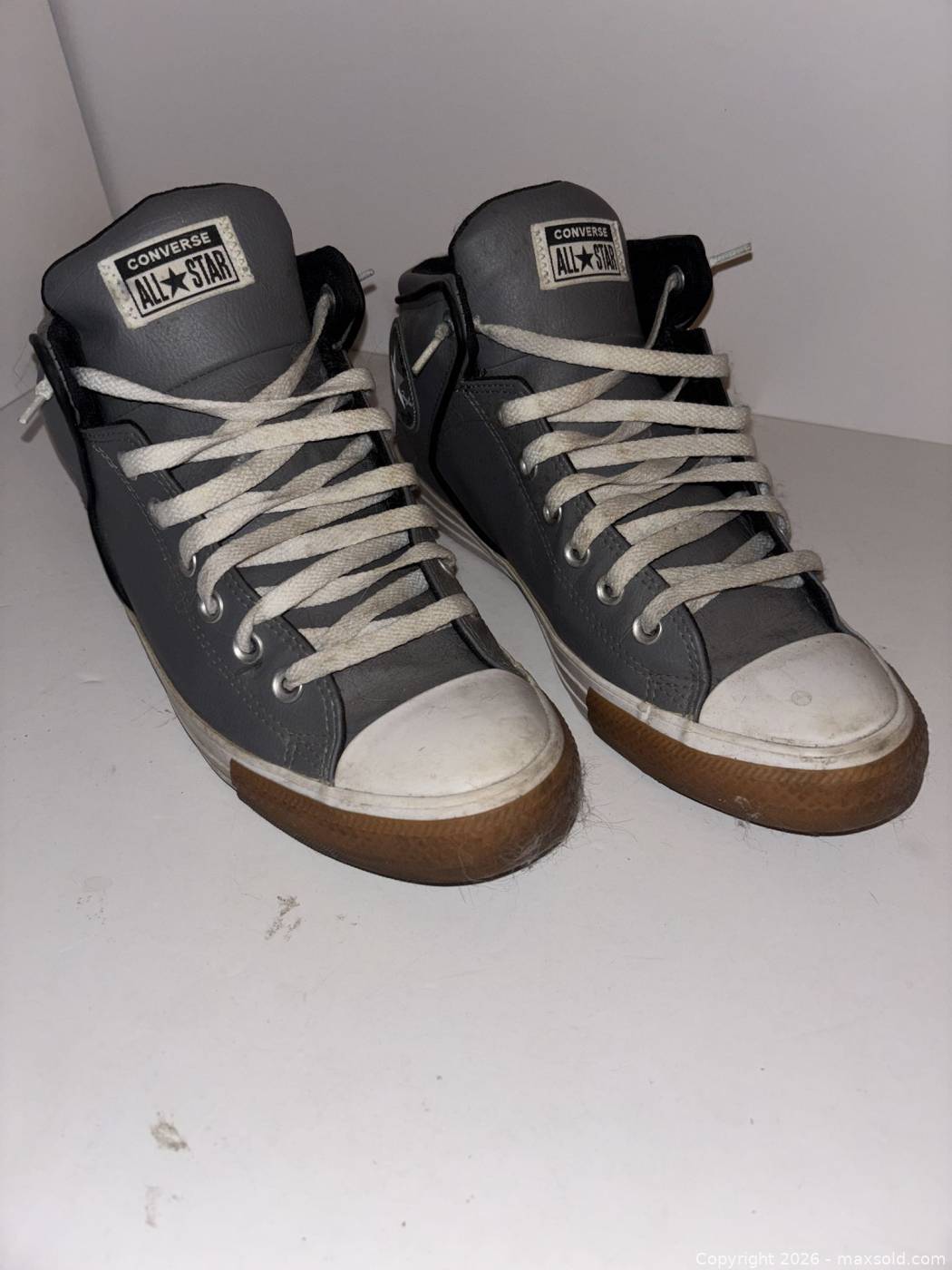 Converse All Star size 10 grey leather sneakers | Maxsold