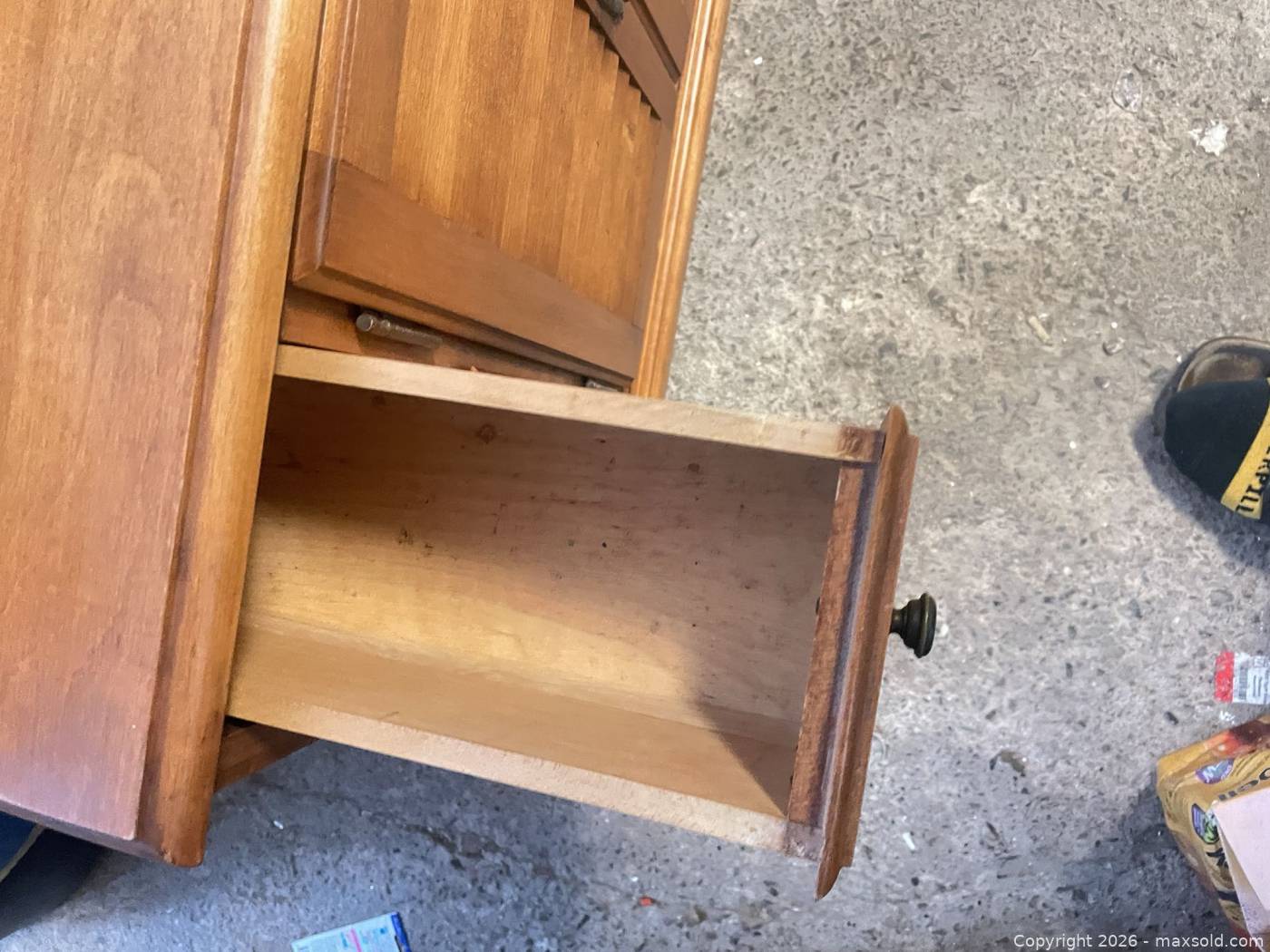 Solid maple MCM shutter-door cabinet | Maxsold