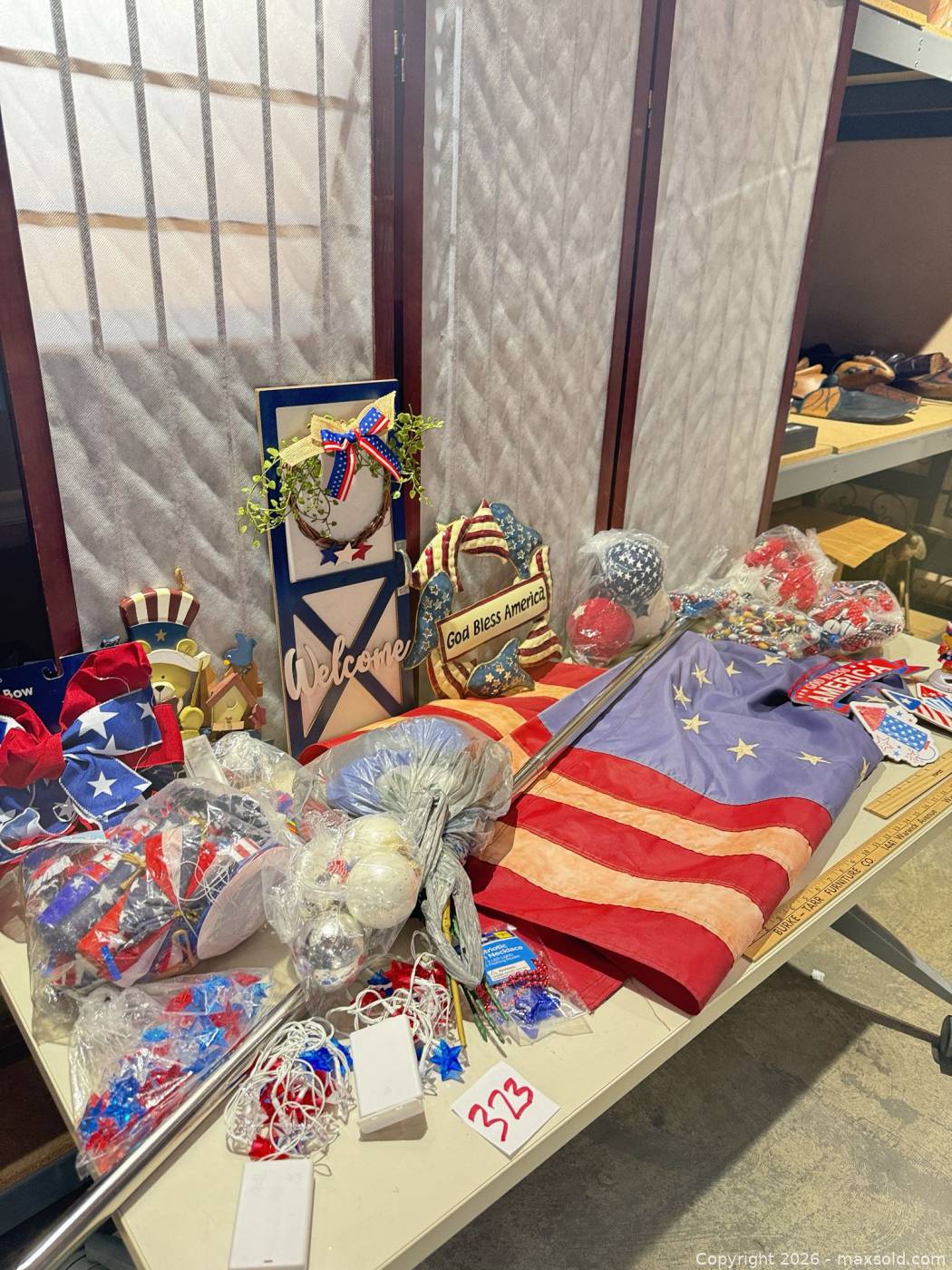 Patriotic decorations lot with 3 x 5 ft flag | Maxsold