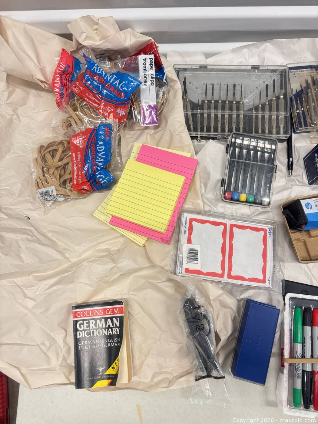 Mixed office supplies with 16"x20" frames & APC Back-UPS | Maxsold